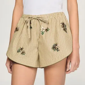Sandro Floral Embroidered Striped Shorts