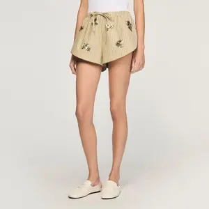 Sandro Floral Embroidered Striped Shorts