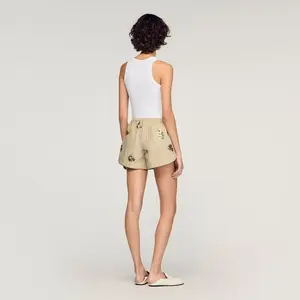 Sandro Floral Embroidered Striped Shorts