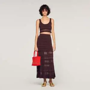 Sandro Pointelle Knit Crop Top - Brown