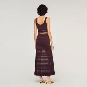 Sandro Pointelle Knit Crop Top - Brown