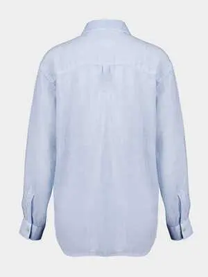 120% Lino Long Sleeve Linen Shirt With Front Pocket - Blue