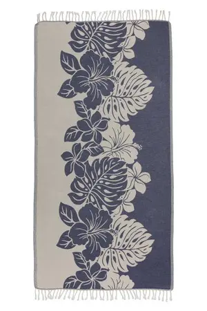 INFUSEZEN Hibiscus Flower Sand Resistant Organic Turkish Towel - Navy