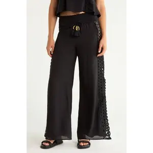 Elan Wide Leg Cover-Up Pants Black