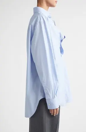 MAISON MARGIELA Folded Collar Cotton Button-up Shirt - Light Blue