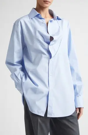MAISON MARGIELA Folded Collar Cotton Button-up Shirt - Light Blue