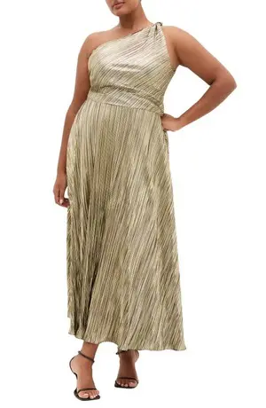 City Chic Metallic One-shoulder Maxi Dress - Bronze