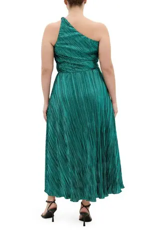 City Chic Metallic One-shoulder Maxi Dress - Emerald
