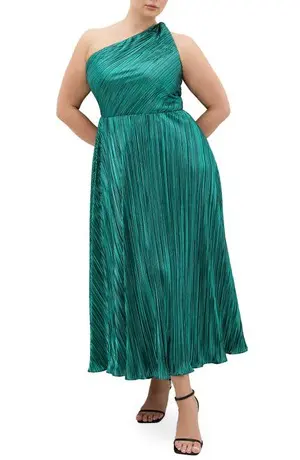 City Chic Metallic One-shoulder Maxi Dress - Emerald