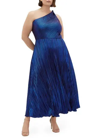 City Chic Metallic One-shoulder Maxi Dress - Navy