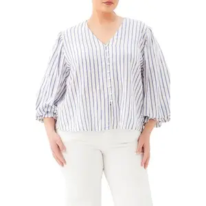 Karen Kane Stripe Linen Blend Shirt