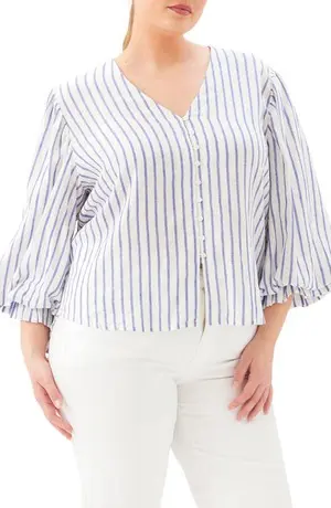 Karen Kane Stripe Linen Blend Shirt