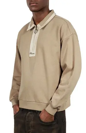 PLEASURES Drift Cotton Quarter Zip Polo