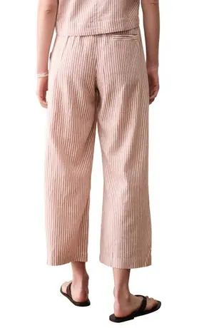 Marine Layer Allison Stripe Pull-on Crop Wide Leg Hemp Blend Pants - Rust Stripe