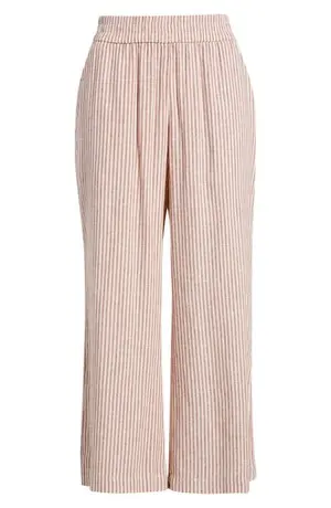Marine Layer Allison Stripe Pull-on Crop Wide Leg Hemp Blend Pants - Rust Stripe