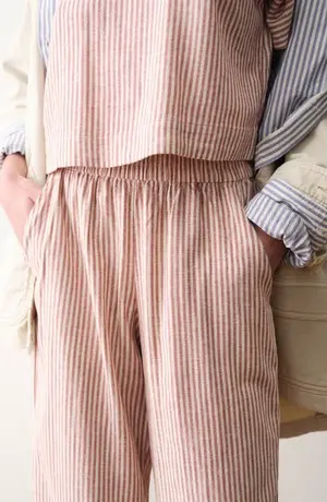 Marine Layer Allison Stripe Pull-on Crop Wide Leg Hemp Blend Pants - Rust Stripe