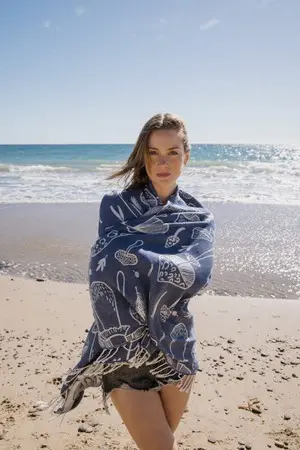 INFUSEZEN Mushroom Sand Resistant Organic Turkish Towel - Navy