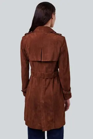 FURNIQ UK Soho Suede Trench Coat - Chestnut