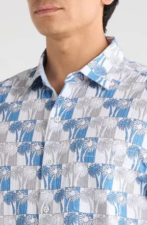 Tommy Bahama Nova Wave Sunnyside Palms Short Sleeve Seersucker Button-up Shirt - Blue Lapis