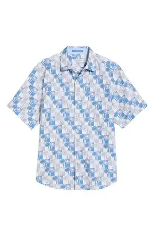 Tommy Bahama Nova Wave Sunnyside Palms Short Sleeve Seersucker Button-up Shirt - Blue Lapis