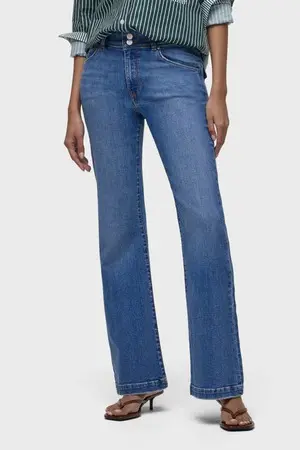 Hudson Jeans Dana Flap Pocket Flare Jeans In Medium-dark Indigo - Tranquil