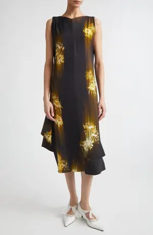 Proenza Schouler Rhetta Asymmetric Midi Dress - Black Multi