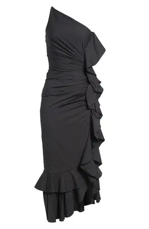 Carolina Herrera Ruffled Asymmetric Ruched One-shoulder Midi Dress