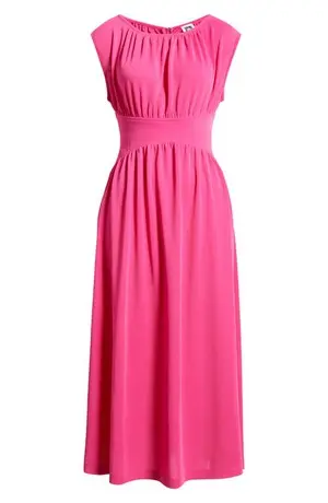 Anne Klein Shirred Empire-Waist Midi Dress - Vibrant Pink | Editorialist