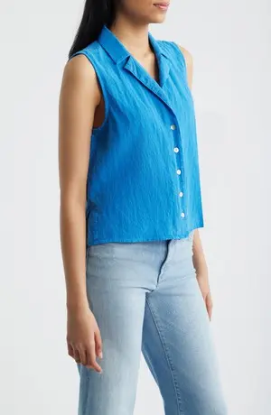 CLOTH & STONE Notch Collar Sleeveless Button-up Shirt