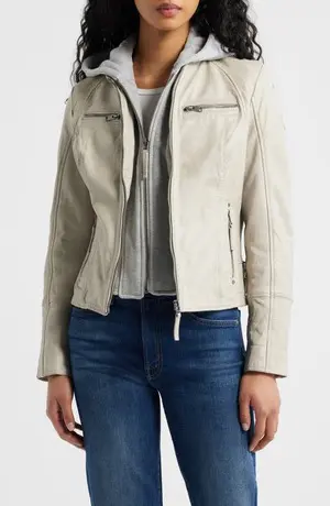 Mauritius Nola Leather Jacket With Removable Hoodie - White
