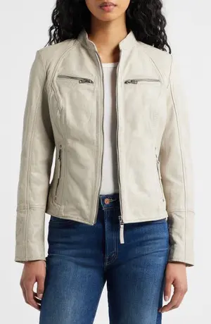 Mauritius Nola Leather Jacket With Removable Hoodie - White