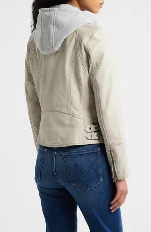 Mauritius Nola Leather Jacket With Removable Hoodie - White