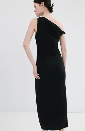 Mango Ruched One-shoulder Midi Dress