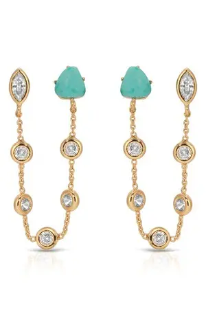 Ettika Double Piercing Drop Earrings - Turquoise