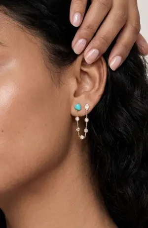 Ettika Double Piercing Drop Earrings - Turquoise