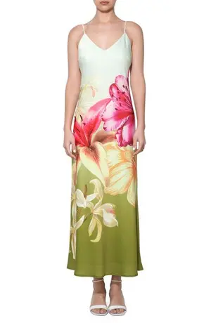 Adelyn Rae Cecilia Gradient Floral Print Slipdress - Lime Multi
