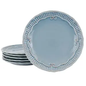 MODERN SOUTHERN HOME Capri 6 Piece 11in Stoneware Embossed Dinner Plate Set - Blue