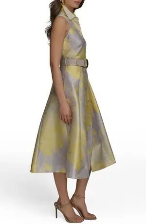 Donna Karan New York Floral Print Sleeveless Midi Shirt Dress - Limoncello Multi