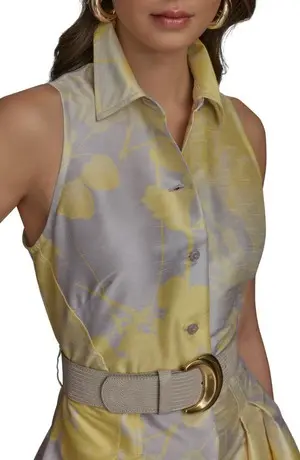 Donna Karan New York Floral Print Sleeveless Midi Shirt Dress - Limoncello Multi