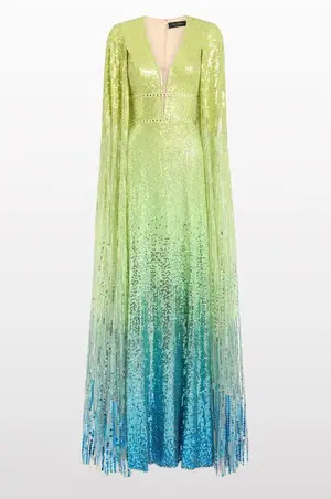 Jenny Packham Sequin-embellished Maxi Gown With Cape Sleeves - Illusion