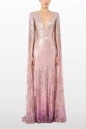 Jenny Packham Sequin-embellished Maxi Gown With Cape Sleeves - Sugar