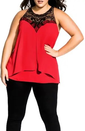 City Chic Layered Motif Lace Detail Tiered Top