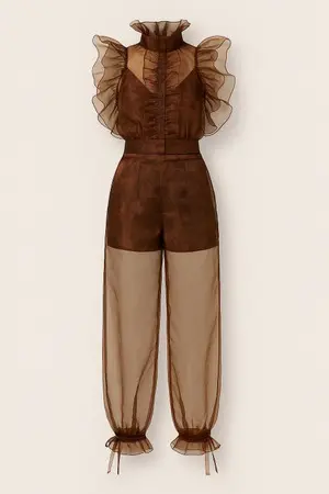 SAN MALO Sheer Organza Pants With Gathered Hems