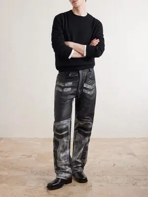 SATOSHI NAKAMOTO 2.0 Moto Appliquéd Leather Trousers