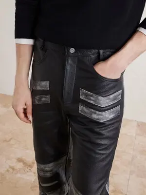 SATOSHI NAKAMOTO 2.0 Moto Appliquéd Leather Trousers