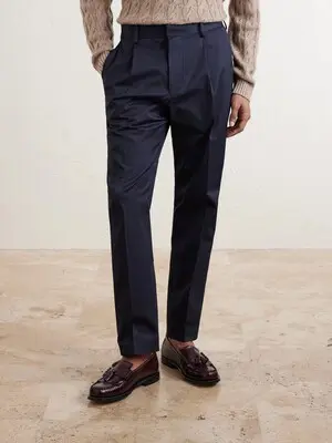 Nn07 Tapered Pleated Organic Cotton-blend Twill Trousers
