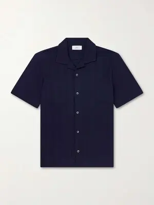 Mr P. Camp-collar Textured Organic Cotton Shirt