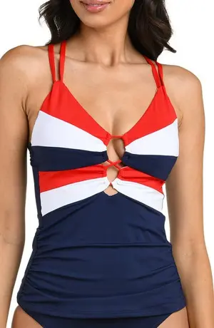 La Blanca Lace-up Underwire Tankini - Blue Multi