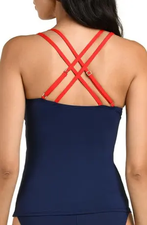 La Blanca Lace-up Underwire Tankini - Blue Multi