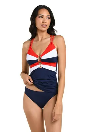 La Blanca Lace-up Underwire Tankini - Blue Multi
